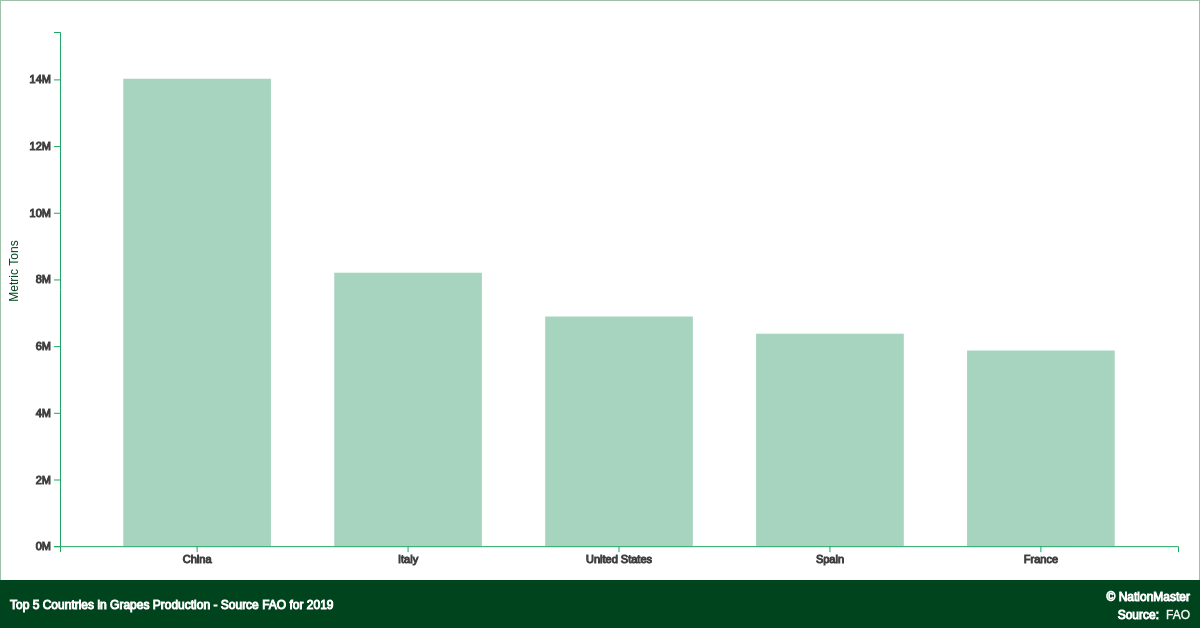 Top countries for Grapes Production - Source FAO